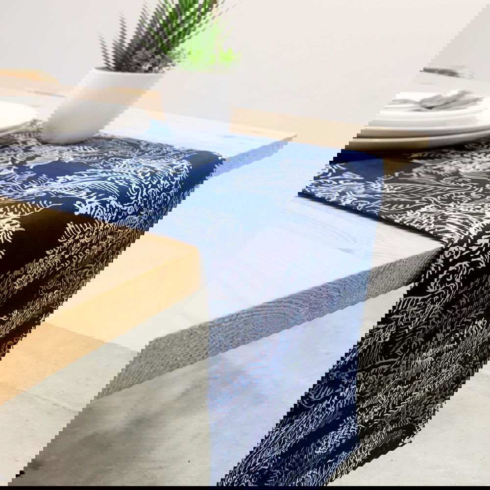 Shop Our Handcrafted Blue Nautical Fern Batik Table Runner | Artisan-Made with Social Impact by ...